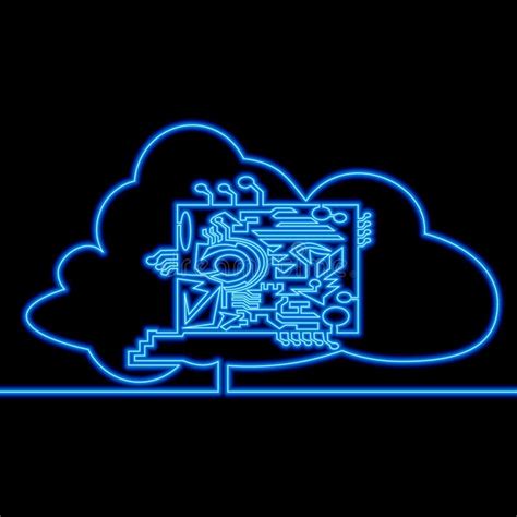 Continuous Line Drawing Cloud Data Network Storage Center Blue Icon