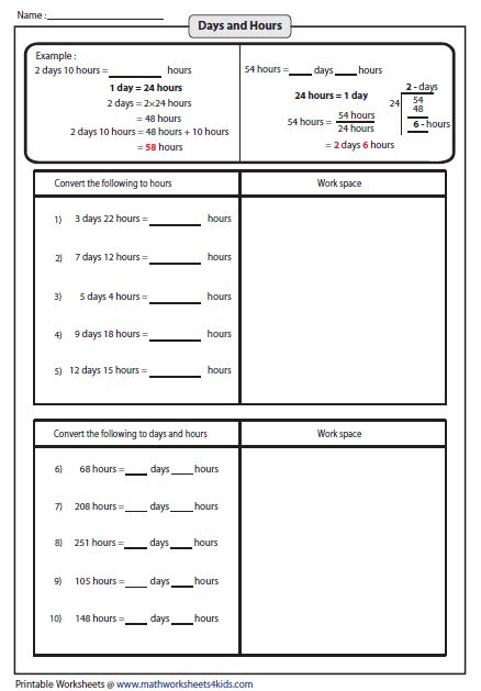 Convert Between Days Hours Minutes And Seconds Worksheets