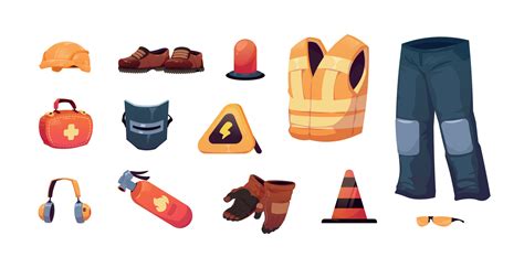 Safety Equipment Worker Personal Security Clothes And Tools Helmet Glasses Gloves Mask