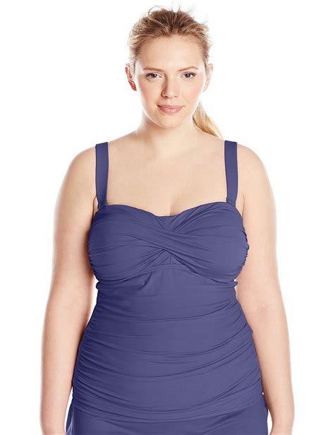 Anne Cole Womens Plus Size Twist Front Bandeau Tankini Swim Top Plus Size Swimwear Plus Size