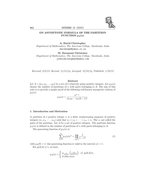 pdf on asymptotic formula of the partition function p a n