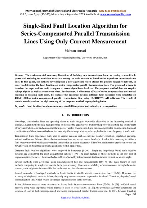 pdf single end fault location algorithm for series compensated parallel transmission lines