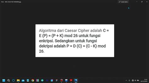 penjelasan algoritma kriptografi klasik caesar chiper youtube