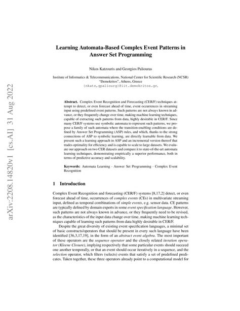 learning automata based complex event patterns in answer set programming deepai