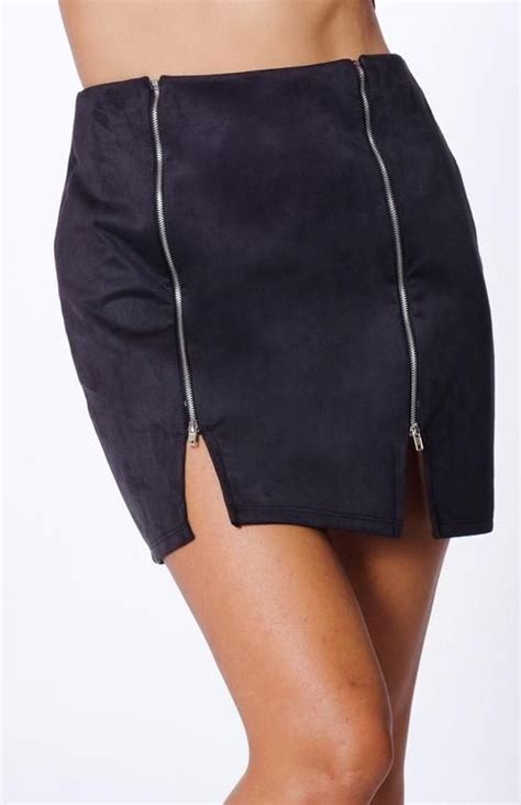 2 Way Exposed Zipper Skirt In 2020 Zipper Skirt Suede Skirt Skirts