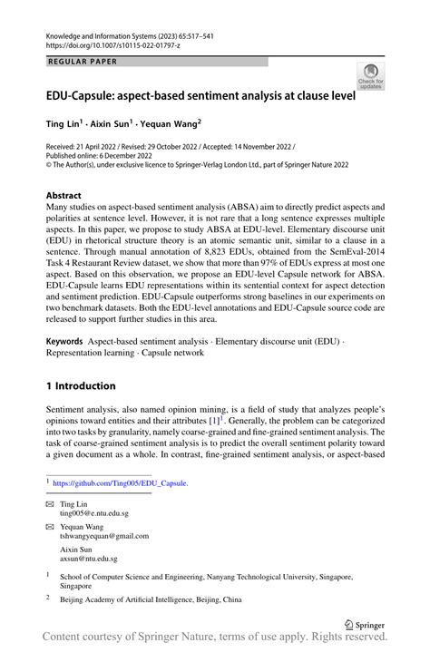edu capsule aspect based sentiment analysis at clause level request pdf
