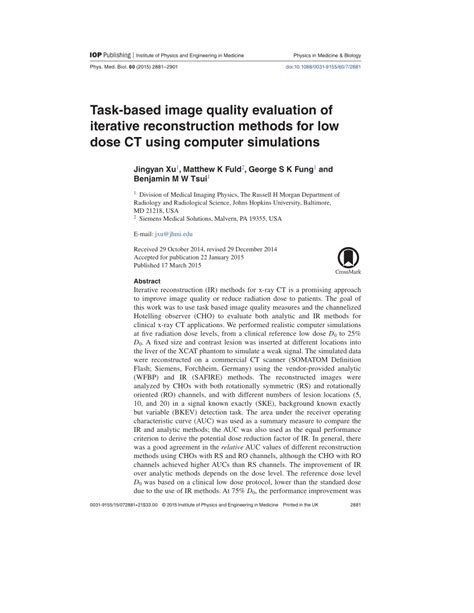 pdf task based image quality evaluation of iterative reconstruction methods for low dose ct