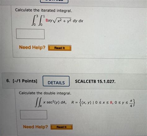 solved calculate the iterated integral 8xy v x2 y2 dy dx