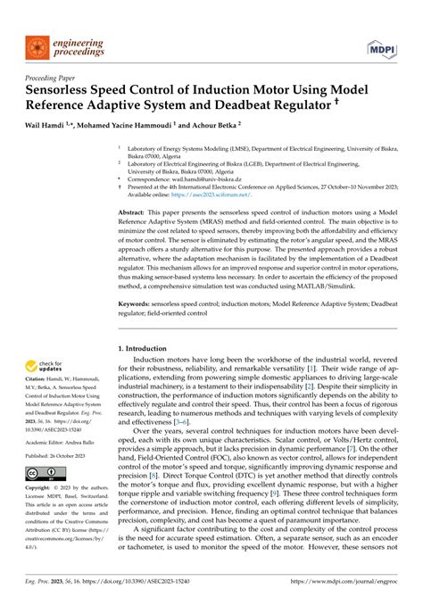 pdf sensorless speed control of induction motor using model reference adaptive system and