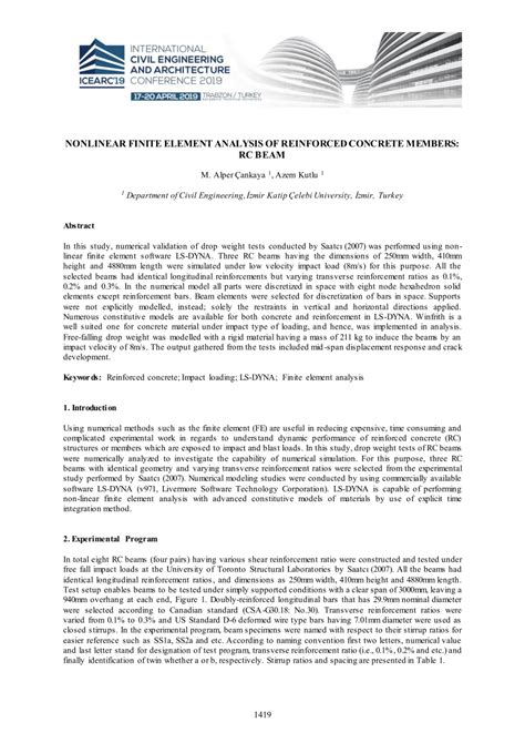 pdf nonlinear finite element analysis of reinforced concrete members rc beam
