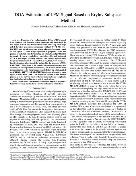 pdf doa estimation of lfm signal based on krylov subspace method