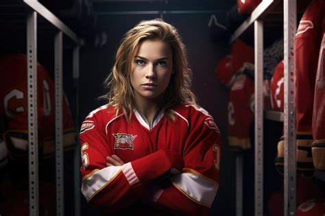 Premium Ai Image Dramatic Portrait Of Confident Caucasian Female Hockey Player In Sportive