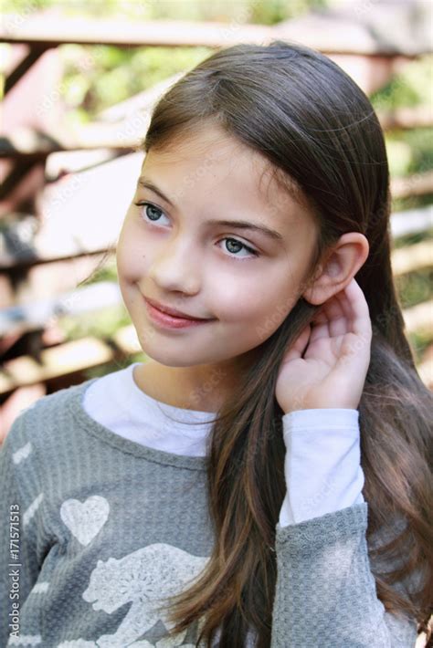 Stockfoto Med Beskrivningen Young Pre Teen Girl Age 10 13 Years Old With Long Hair Adobe Stock