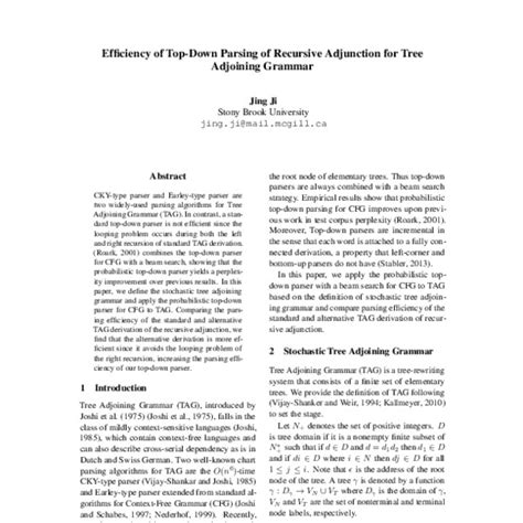 efficiency of top down parsing of recursive adjunction for tree adjoining grammar acl anthology