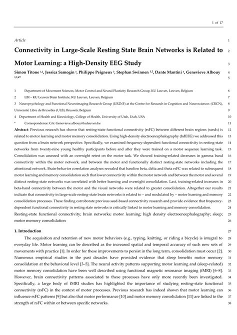 pdf connectivity in large scale resting state brain networks is related to motor learning a