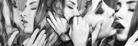 Set Of Two Women Friends Kissing Lesbian Couple Kiss Lips Lesbian Lovers Foreplay Stock Image
