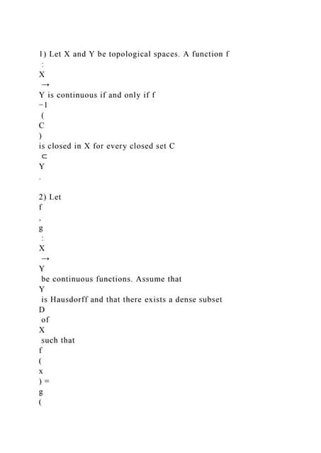1 let x and y be topological spaces a function f x → y i docx
