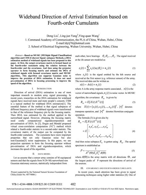wideband direction of arrival estimation based on fourth order cumulants download free pdf