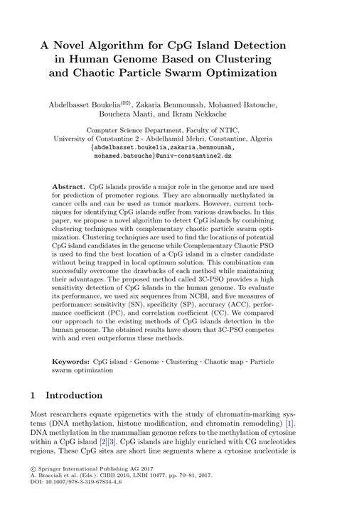 pdf a novel algorithm for cpg island detection in human genome based on clustering and chaotic
