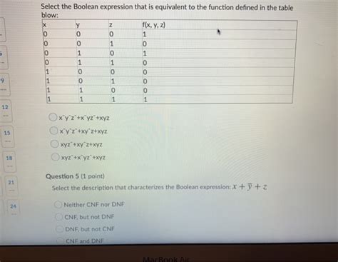 solved 5 select the boolean expression that is equivalent to
