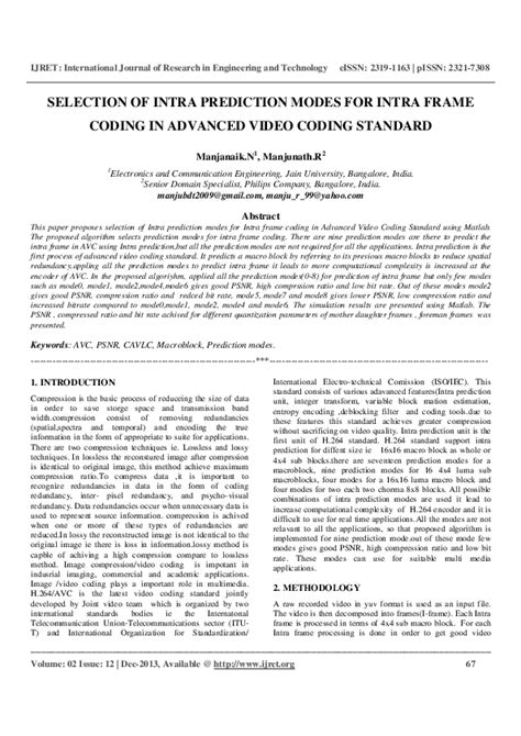 pdf selection of intra prediction modes for intra frame coding in advanced video coding