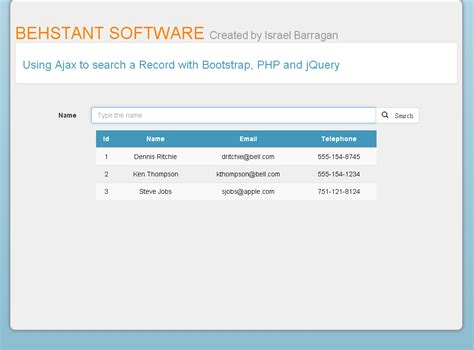ajax usage to search a record with php mysql and jquery