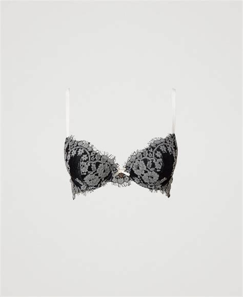 Two Tone Lace Push Up Bra Woman Black Twinset Milano