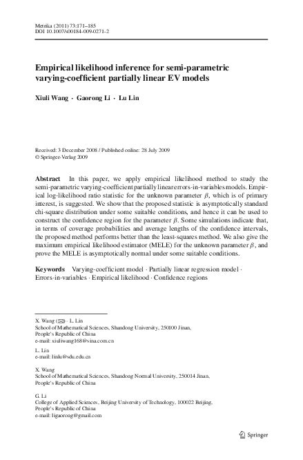 pdf empirical likelihood inference for semi parametric varying coefficient partially linear ev