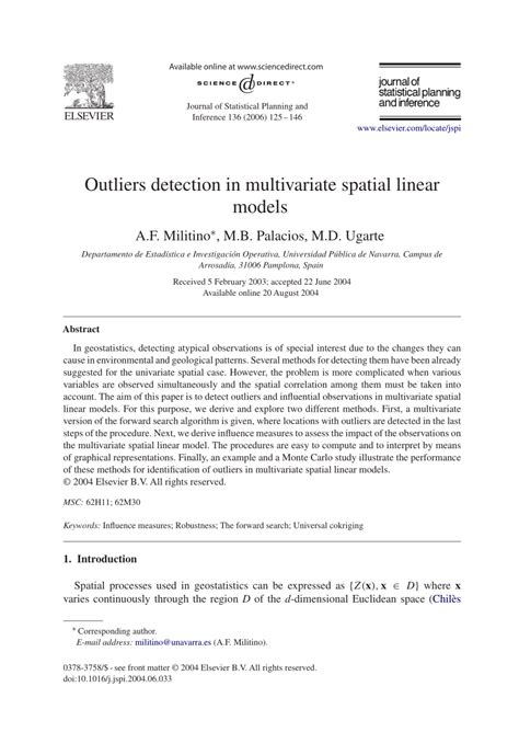 pdf outliers detection in multivariate spatial linear models
