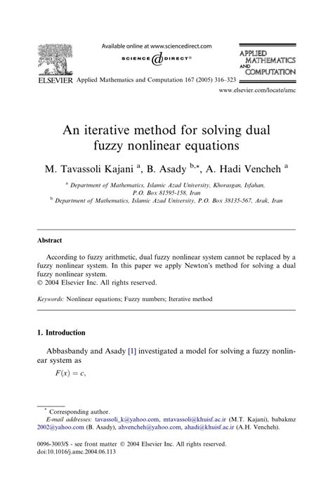 pdf an iterative method for solving dual fuzzy nonlinear equations