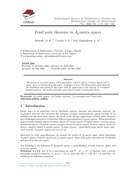 pdf fixed point theorems on a p metric spaces article info