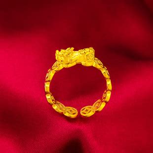 越南沙金女士开口钱币貔貅戒指喷砂女款沙金戒貔貅戒指批发 阿里巴巴