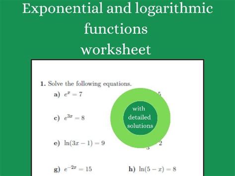 Exponential And Logarithmic Functions Worksheet With Detailed