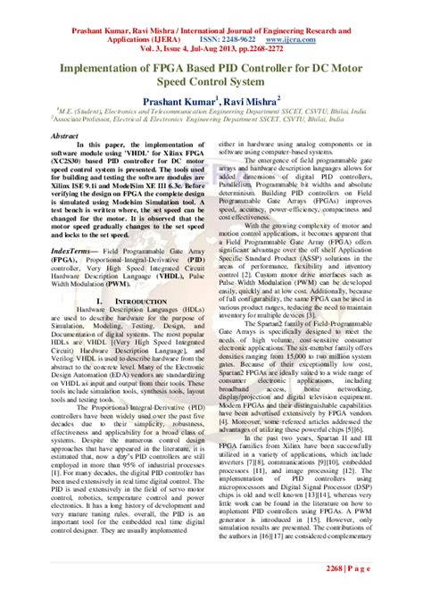 pdf implementation of fpga based pid controller for dc motor speed control system ijera