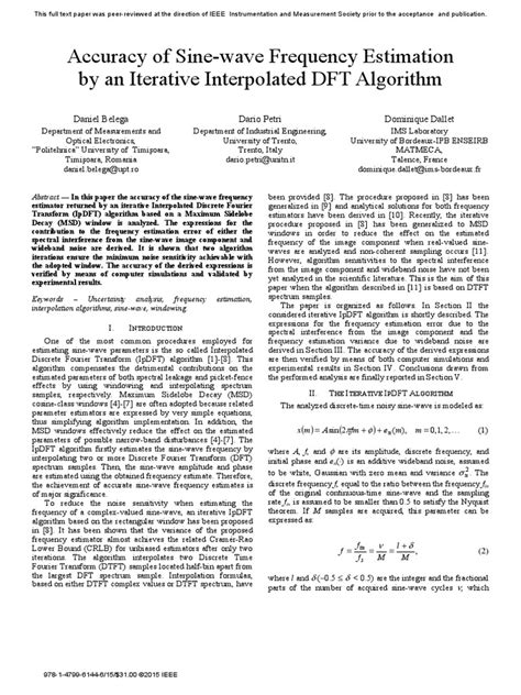 accuracy of sine wave frequency estimation by an iterative interpolated dft algorithm pdf