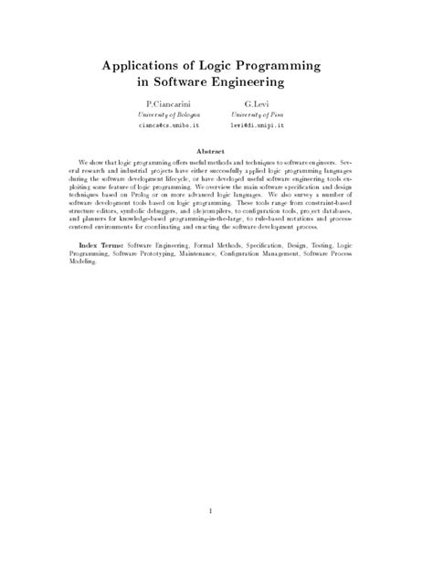 applications of logic programming in software engineering cianca cs unibo it levi di unipi