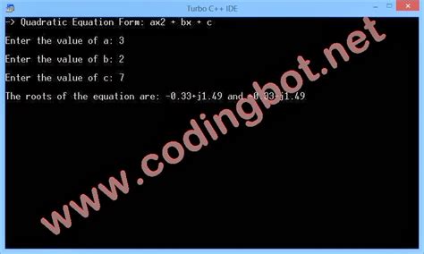 calculate roots of a quadratic equation using c program coding bot