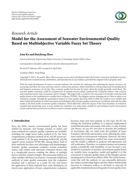 pdf model for the assessment of seawater environmental quality based on multiobjective