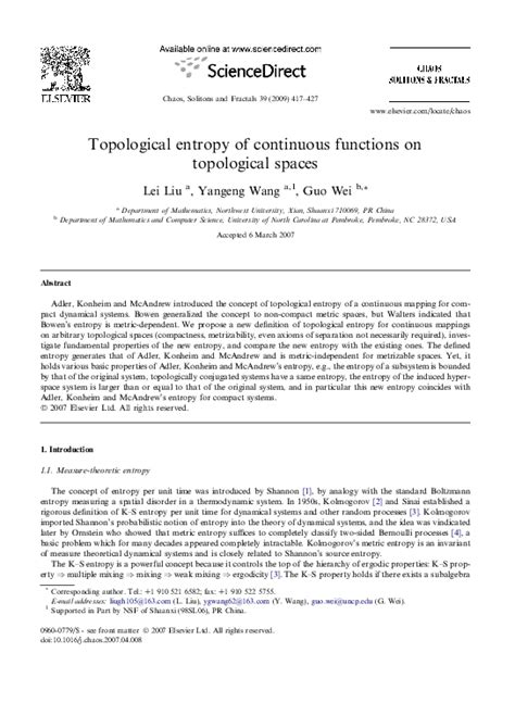 pdf topological entropy of continuous functions on topological spaces guo wei