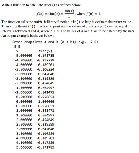 solved write a function to calculate sinc x as defined