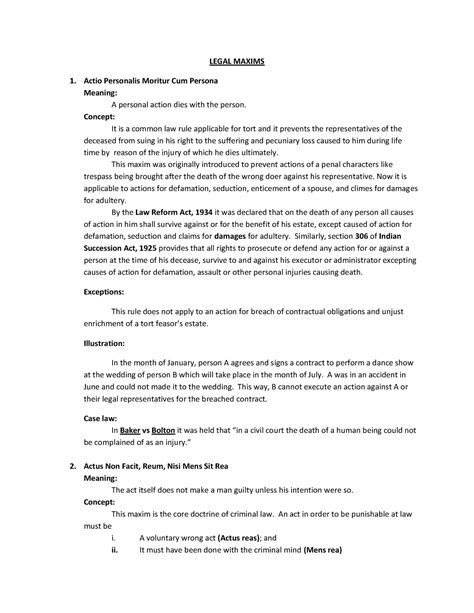 Maxim Legal Maxims Actio Personalis Moritur Cum Persona Meaning A Personal Action Dies With