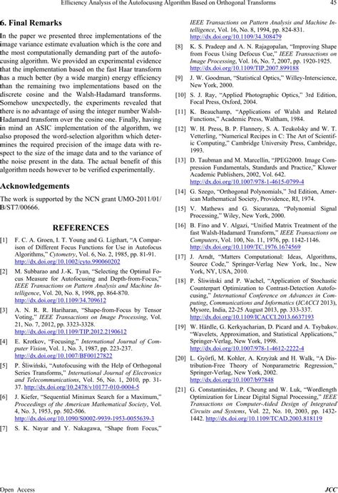 efficiency analysis of the autofocusing algorithm based on orthogonal transforms