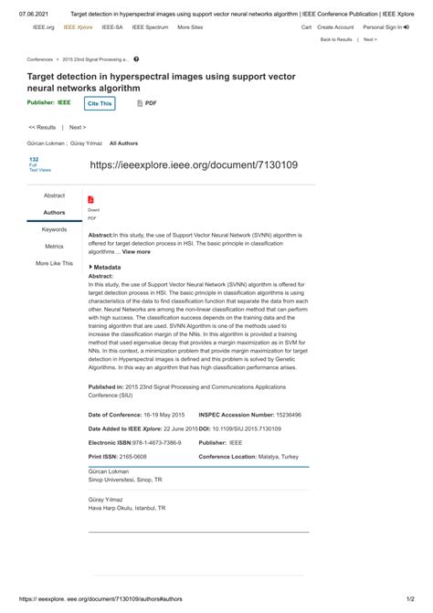 pdf target detection in hyperspectral images using support vector neural networks algorithm