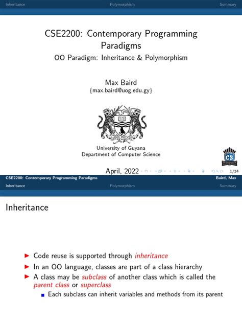 cse2200 contemporary programming paradigms oo paradigm inheritance and polymorphism pdf