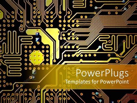 PowerPoint Template Gold Orange And Black Circuitboard Technology