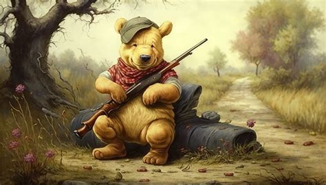 Tapety ai art ilustrace Medvídek Pú brokovnice pistole čepice