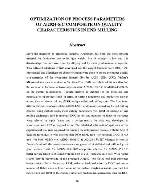 optimization of process parameters of al2024 sic composite on quality characteristics in end