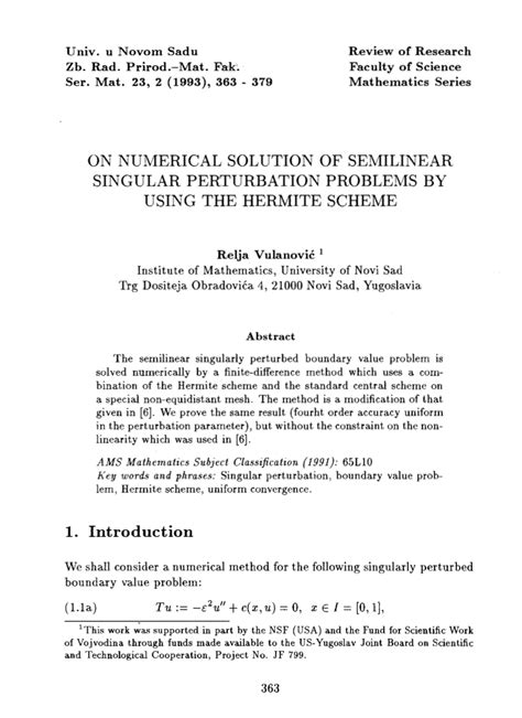 pdf on numerical solution of semilinear singular perturbation problems by using the hermite scheme