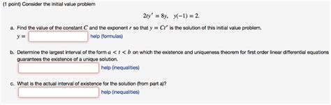 solved 1 point consider the initial value problem 2ty 8y
