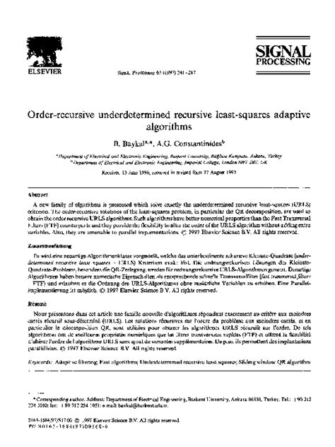 pdf order recursive underdetermined recursive least squares adaptive algorithms anthony